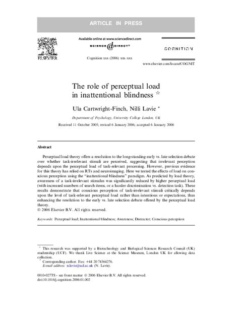 Pdf The Role Of Perceptual Load In Inattentional Blindness