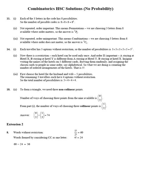 Combinatorics Hsc Solutions No Probability Pdf Mathematics