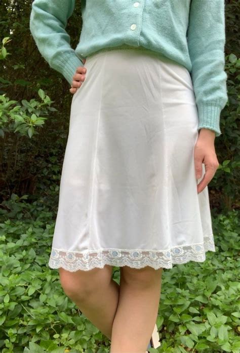 Vintage 1950s White Half Slip With White And Blue Lace Trim 50s Slip