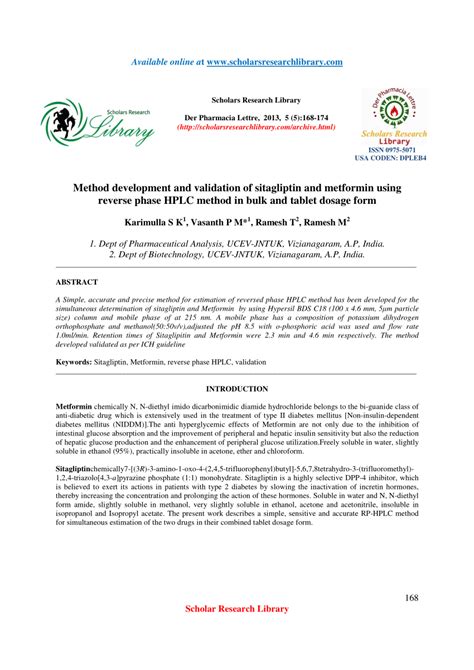 pdf method development and validation of sitagliptin and metformin