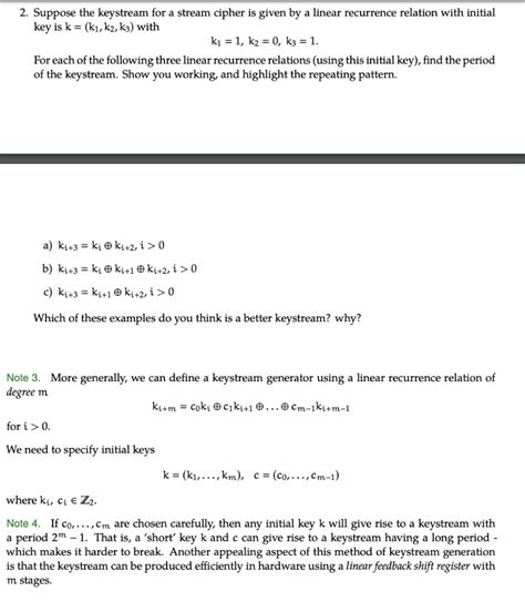 solved 2 suppose the keystream for a stream cipher is given