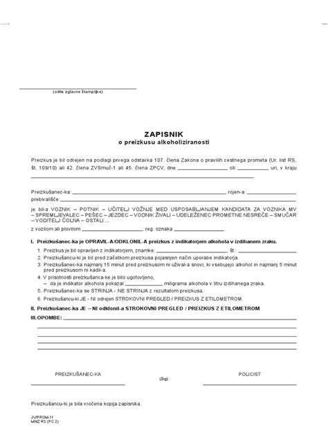 Zapisnik O Preizkusu Alkoholiziranosti Pdf