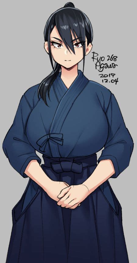 Safebooru 1girl Agawa Ryou Black Hakama Blue Kimono Breasts