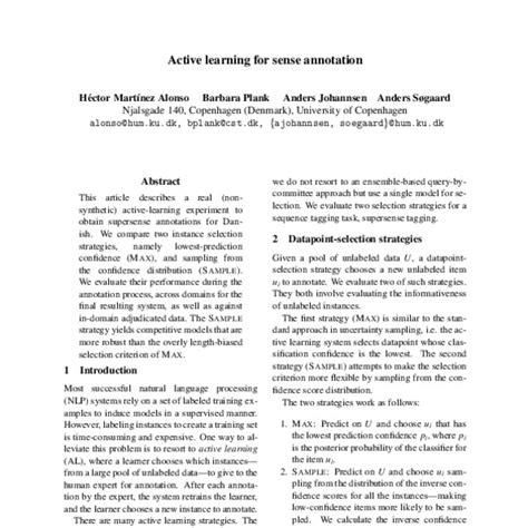 Active Learning For Sense Annotation Acl Anthology