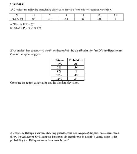 Solved Questions 1 Consider The Following Cumulative