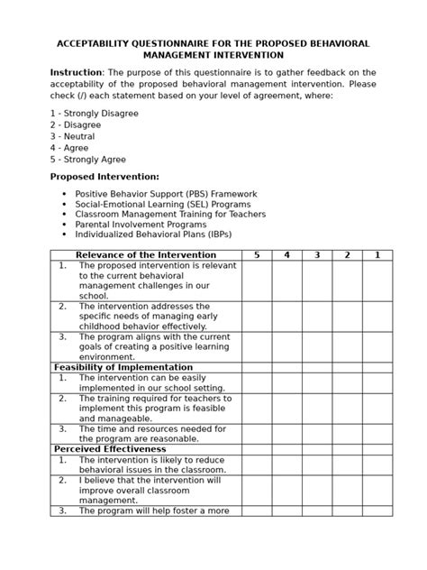 Acceptability Questionnaire Pdf