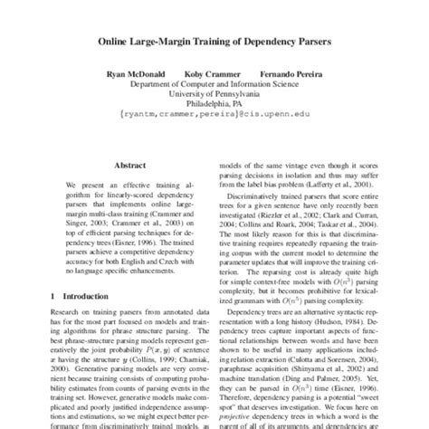 Online Large Margin Training Of Dependency Parsers Acl Anthology