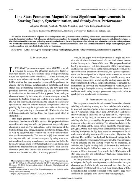 Pdf Line Start Permanent Magnet Motors Significant Improvements In Starting Torque