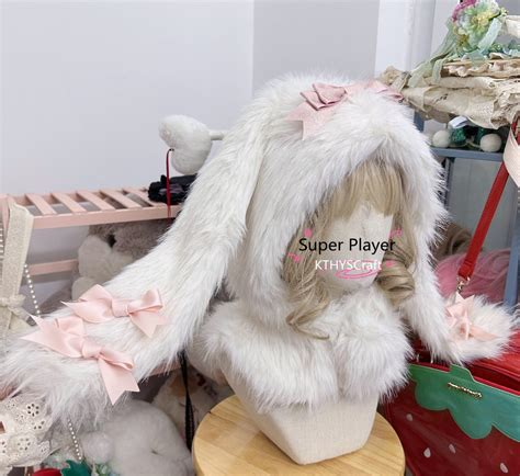Warm Big Bunny Ears Winter Cute Plush Hat With Shawlcute Bunny Hat