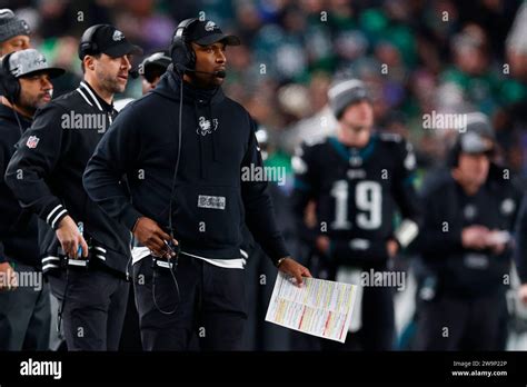 Philadelphia Eagles Offensive Coordinator Brian Johnson Looks On During