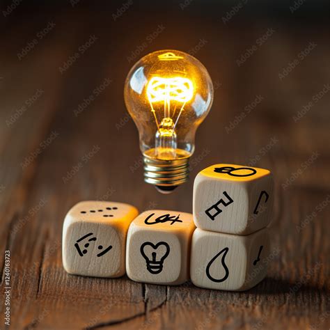 cubes dice with lightbulb an pdca concept plan do check act on wooden