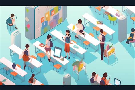 Premium Ai Image There Are Many People In A Classroom With Desks And Computers Generative Ai