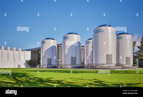 3d Rendering Group Of Smr Or Small Modular Nuclear Reactors Power Plant