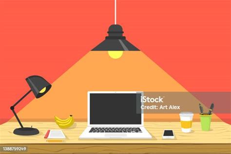 현대 의 직장 테이블에 나무 노트북 작업 장소 개념 벡터 그림입니다 가구에 대한 스톡 벡터 아트 및 기타 이미지 가구 개념 개발 Istock