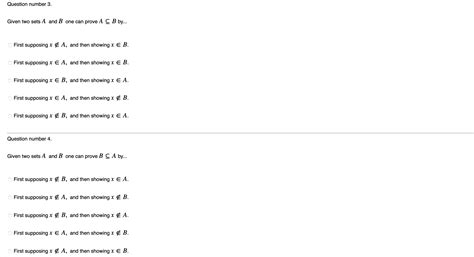 Solved Given Two Sets A And B One Can Prove AB By First Chegg Com