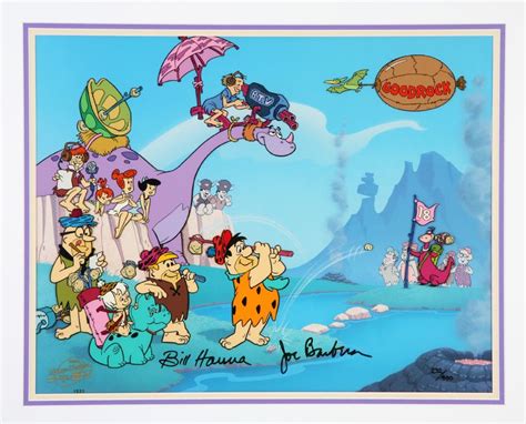 Flintstones Pebbles Beach Limited Animation Art Signed By Bill Hanna And Joe Barbera