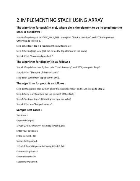 Data Structures 2 Stack Using Array The Algorithm For Pushint Ele