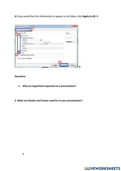 Lesson 9 Hyperlink Headers And Footers Worksheet Live Worksheets