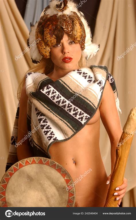 Native American Indian Feather Headset Hand Drum Talking Stick Naked Stock Photo Raykehoe
