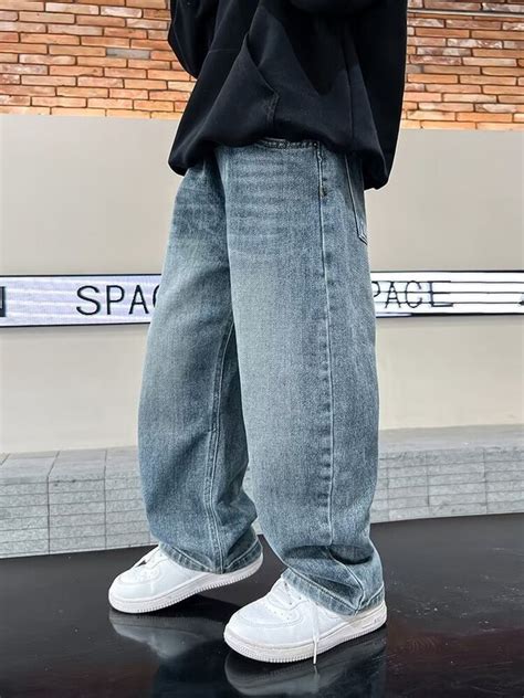 Badu Bg Висококачествени дънки за момчета Модерна марка Меки и свободни прави крачоли Широки