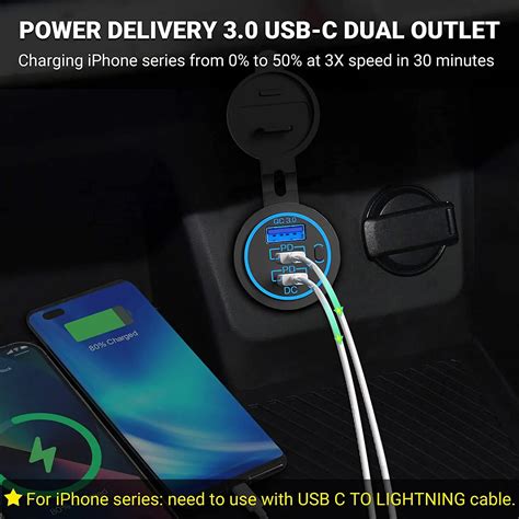 dual pd rapid charger qc3 0 usb triple power socket with e button car