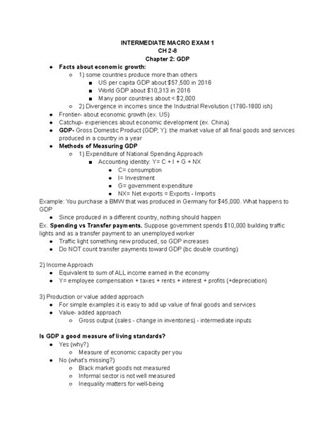 Exam Macro Econ Study Guide INTERMEDIATE MACRO EXAM CH