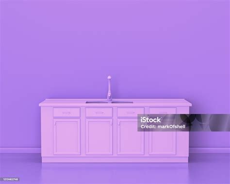 콘터 및 싱크대 단색 단일 핑크 보라색 색상 객실의 주방 가전 제품 3d 렌더링 0명에 대한 스톡 사진 및 기타 이미지 0명 가사 집안일 가전제품 Istock