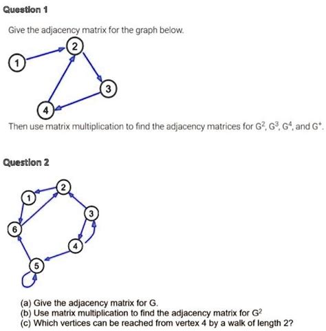Question 1 Give The Adjacency Matrix For The Graph Below 1 4 2 3 Then Use Matrix Multiplication