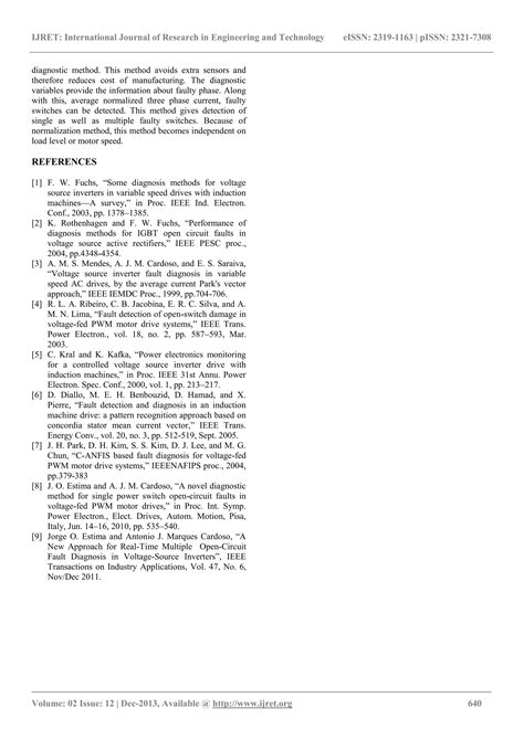 Open Switch Fault Diagnosis In Three Phase Inverter Using Diagnostic
