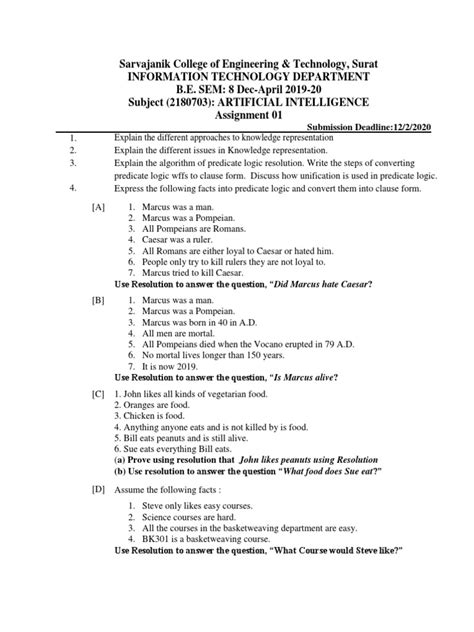 2020 Mmp Ai Assignment 01 Pdf First Order Logic Logic