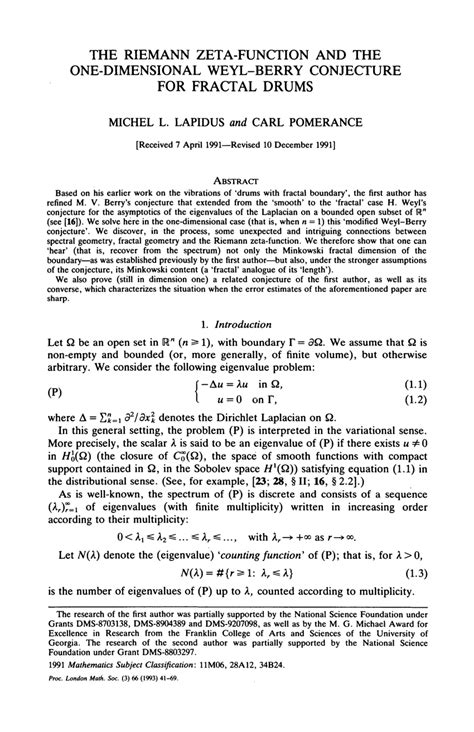 Pdf The Riemann Zeta Function And The One Dimensional Weyl Berry Conjecture For Fractal Drums