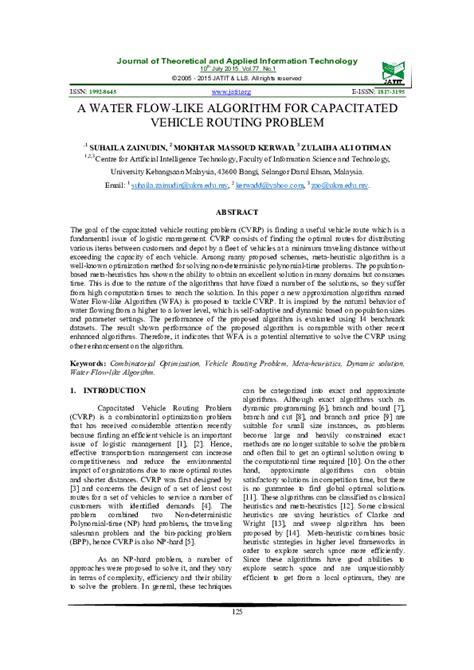 Pdf A Water Flow Like Algorithm For Capacitated Vehicle Routing Problem