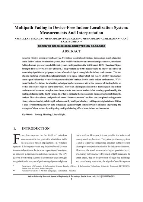 Pdf Multipath Fading In Device Free Indoor Localization System Measurements And Interpretation