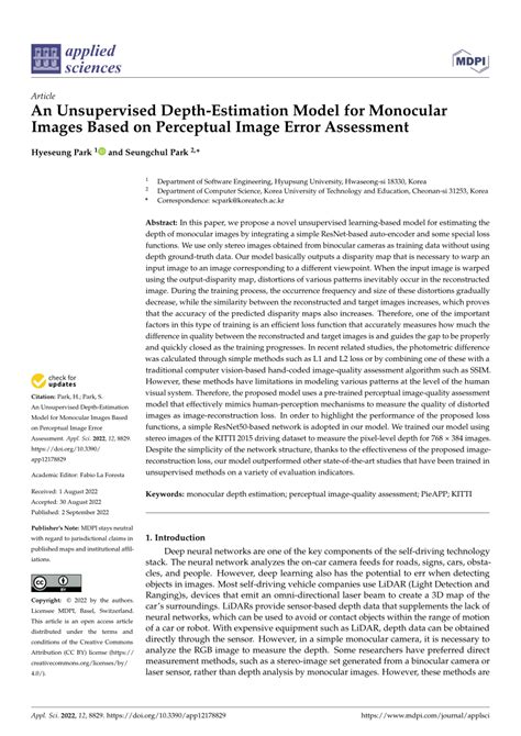 pdf an unsupervised depth estimation model for monocular images based