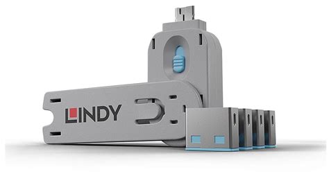 Lindy USB PORT BLOCKER USB Type A Port Blocker Key Blue 4 Pack Wootware