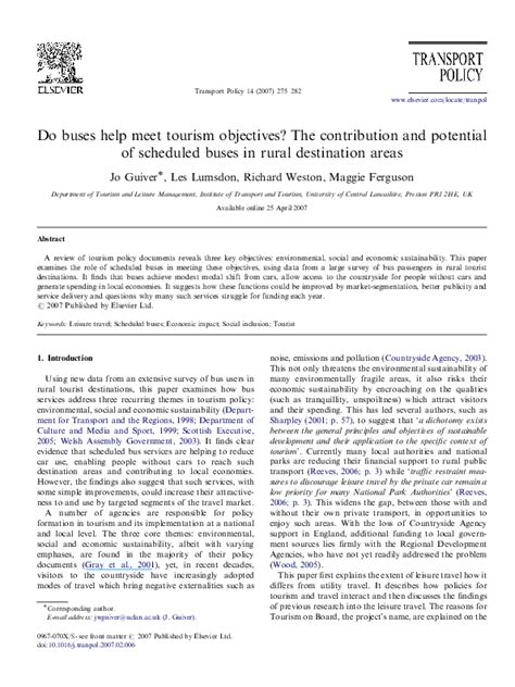 Pdf Do Buses Help Meet Tourism Objectives The Contribution And Potential Of Scheduled Buses