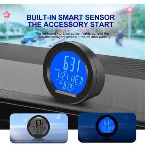 자동차 차량용 시계 태양광 디지털 날짜 주 온도계 Lcd 발광 디스플레이 대시 보드 내부 스틱 온 티몬