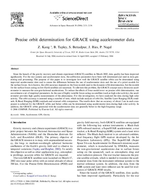 Pdf Precise Orbit Determination For Grace Using Accelerometer Data