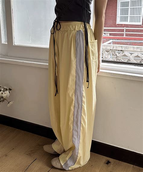 조거가능💛 배색 나일론 와이드팬츠 에이블리