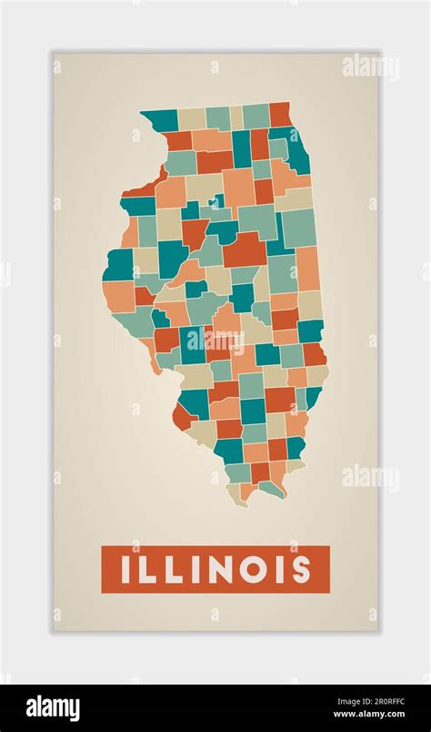 Illinois Poster Map Of The Us State With Colorful Regions Shape Of