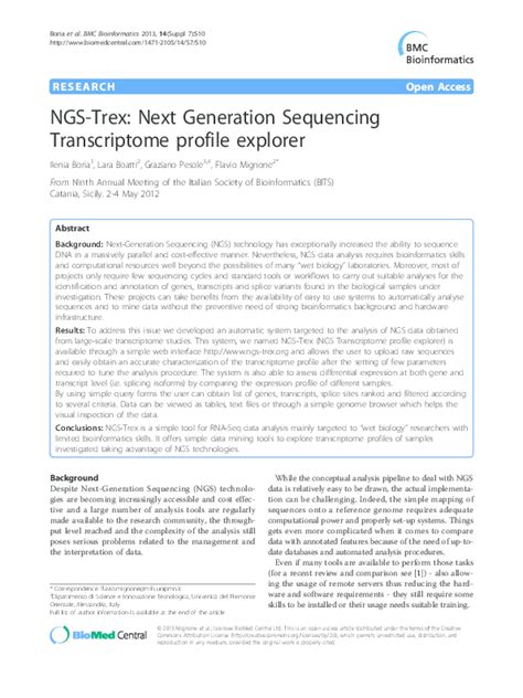 Pdf Ngs Trex Next Generation Sequencing Transcriptome Profile Explorer