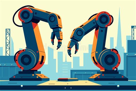 Robotic Arms Automating Industrial Production In A Smart Factory Stock Illustration