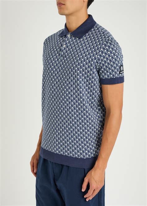 Sandbanks Monogram Intarsia Cotton Knit Polo Shirt Navy Sandbanks