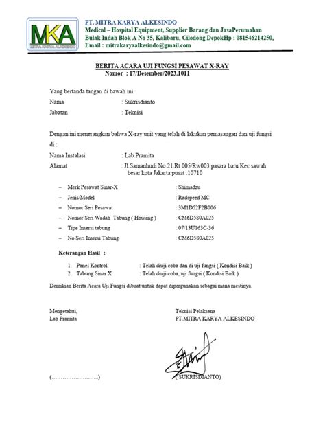 Uji Fungsi X Ray Shimadzu Lab Pramita Jakarta Pdf