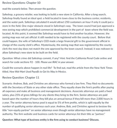 Solved Review Questions Chapter 10 Read The Scenario Below