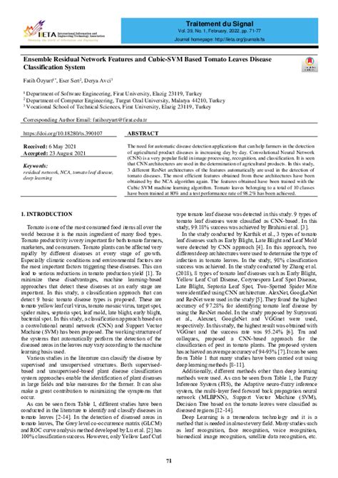 Pdf Ensemble Residual Network Features And Cubic Svm Based Tomato Leaves Disease