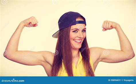 Woman Casual Style Showing Off Muscles Biceps Stock Image Image Of Teen Girl 90896831