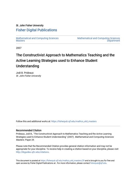 The Constructivist Approach To Mathematics Teaching And The Activ Pdf
