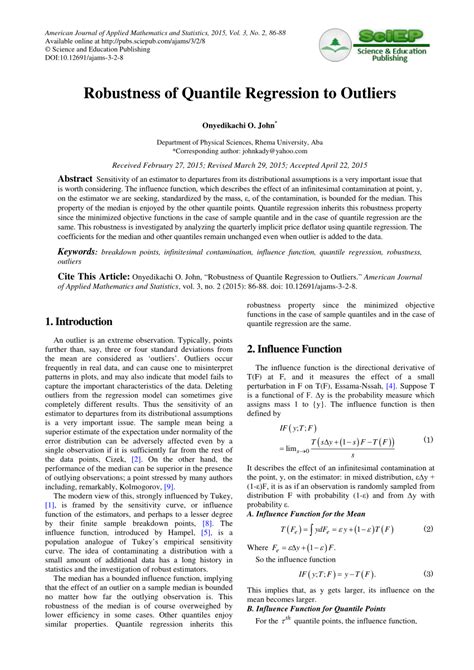 Pdf Robustness Of Quantile Regression To Outliers