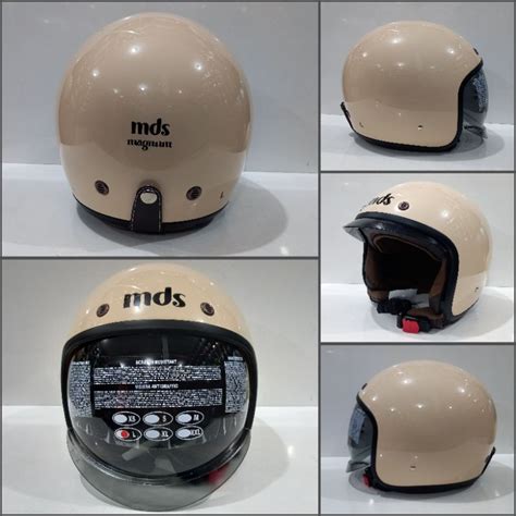 Jual Helm Half Face Mds Magnum Cream Poloshelm Mds Retro Shopee
